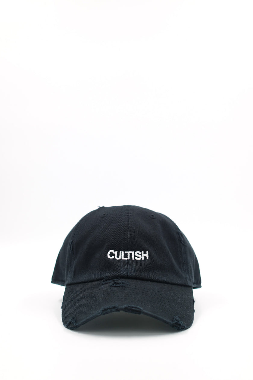 Black Distressed Staple Baseball Cap – CULTISH™